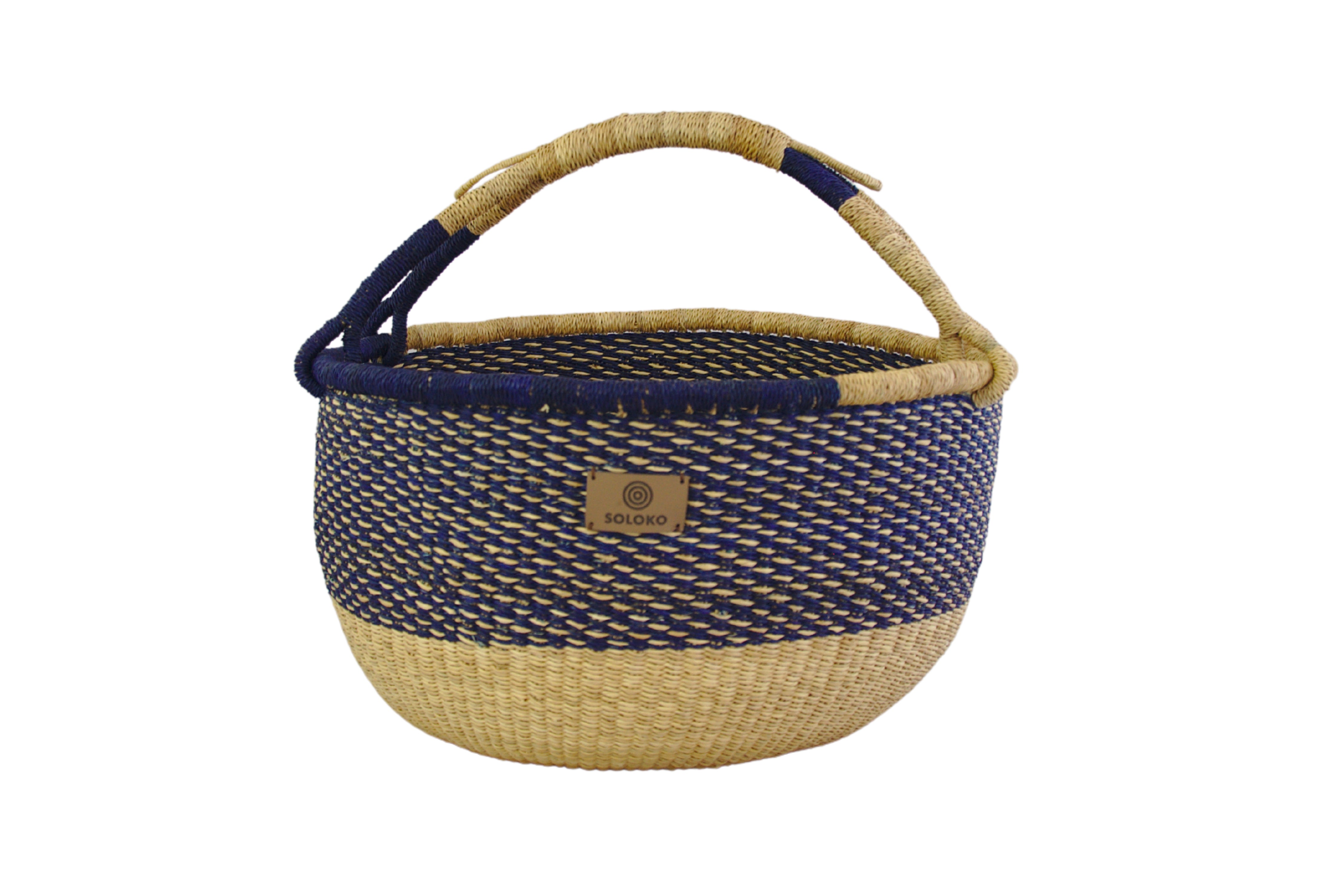 Dorla Woven Market Basket (dark blue check, natural) – SOLOKO