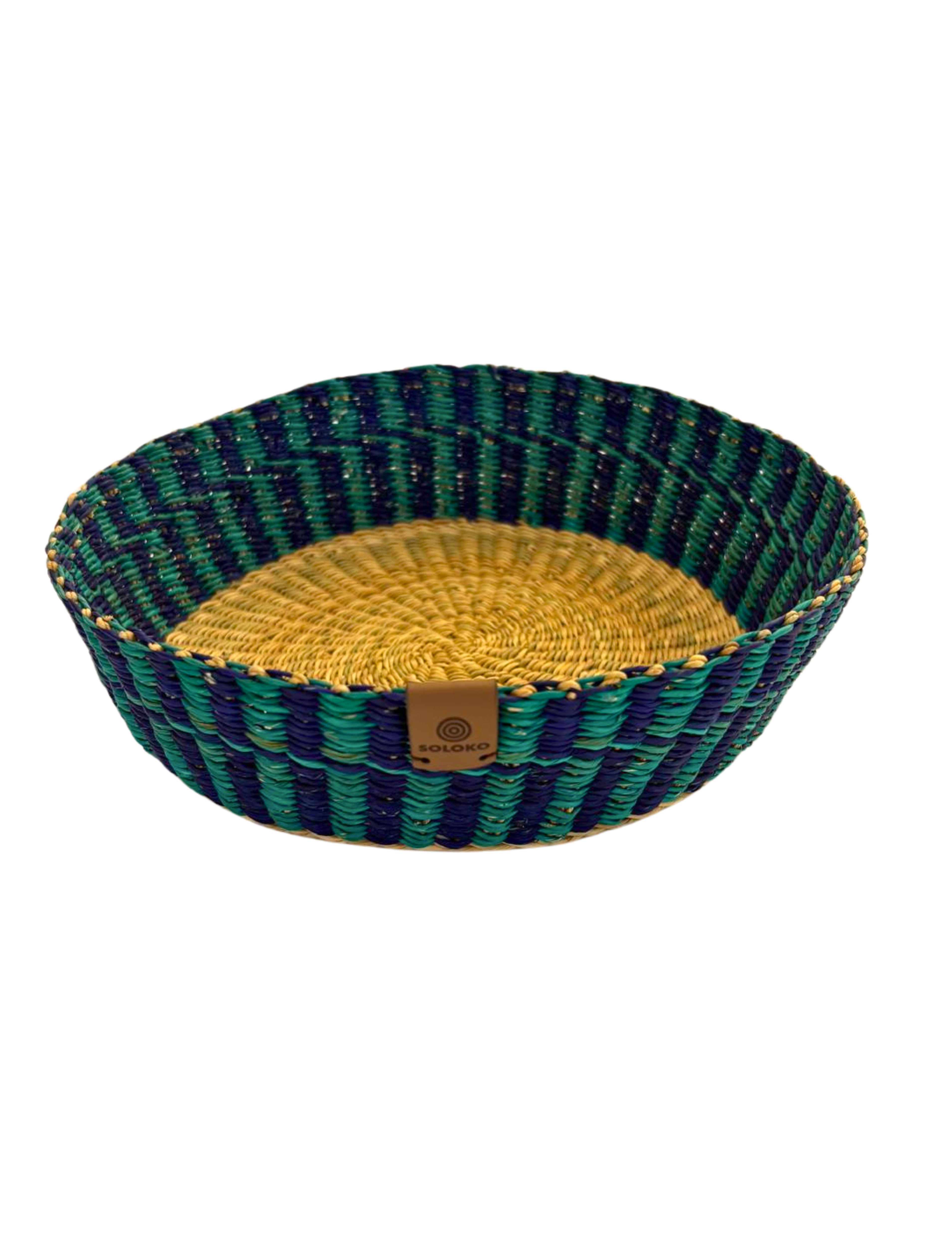 Venyo Small Shallow Dark Woven Basket (dark blue, turquoise) – SOLOKO